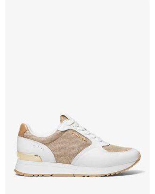 Michael Kors Livvy Leather And Glitter Chain-Mesh Trainer in White | Lyst
