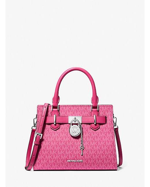 Michael Kors Hamilton Small Signature Logo Satchel in Pink | Lyst