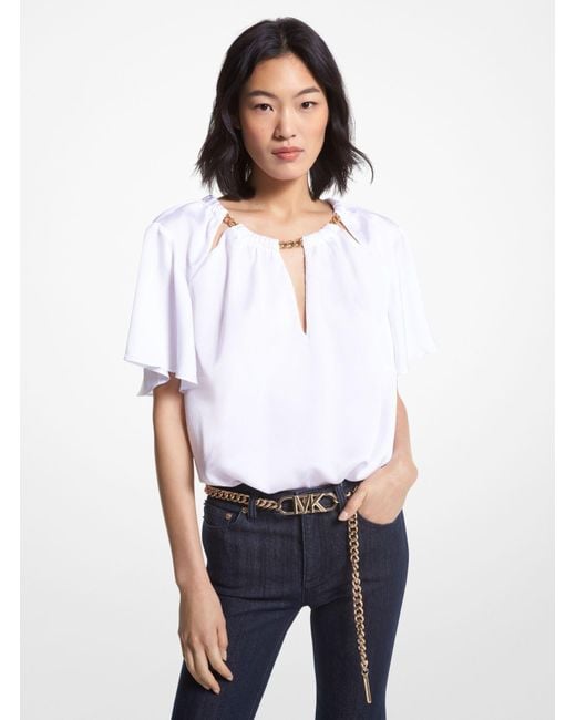 Michael Kors Chain Link Cutout Hammered Satin Blouse In White Lyst