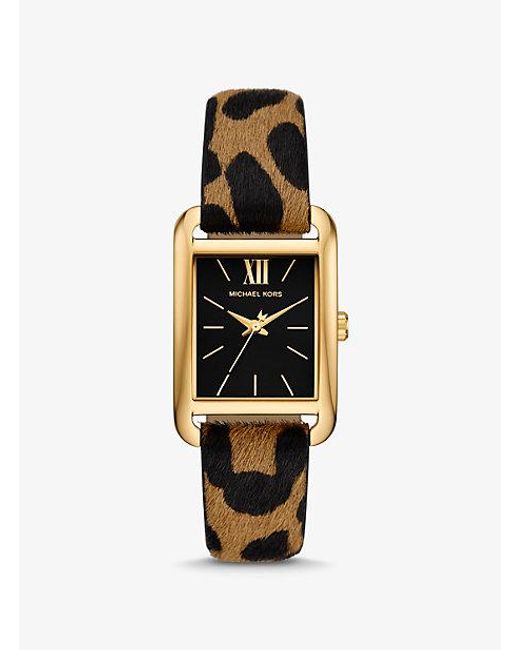 Michael Kors Monroe Gold-tone And Leopard Print Calf Hair Watch in ...