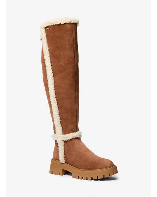 MICHAEL Michael Kors Asher Suede And Faux Shearling Boot in Brown | Lyst