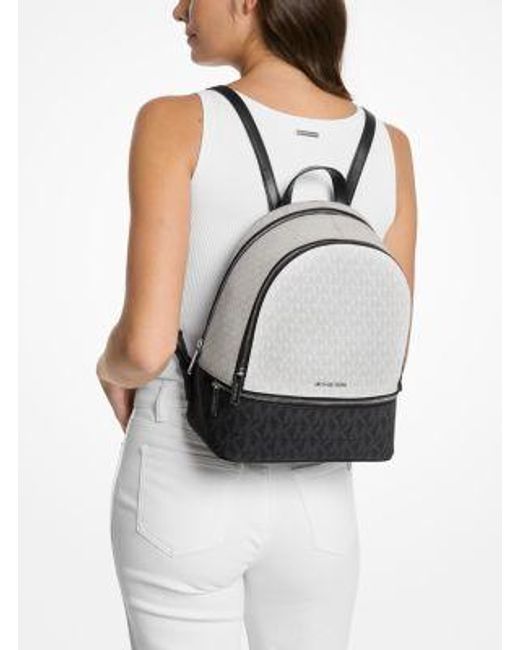 Michael Kors Rhea Medium Color-Block Signature Logo Backpack in Black ...