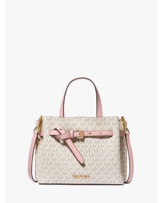 Michael Kors Emilia Small Logo Satchel in Natural | Lyst