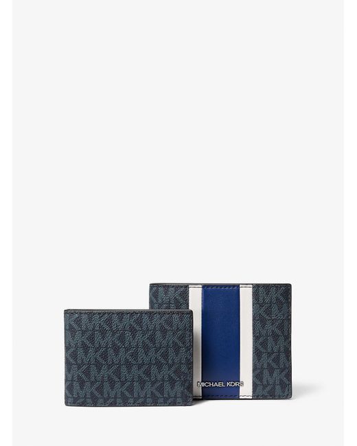 Michael Kors Outlet Mk Signature Logo Stripe Wallet With Passcase Gift ...