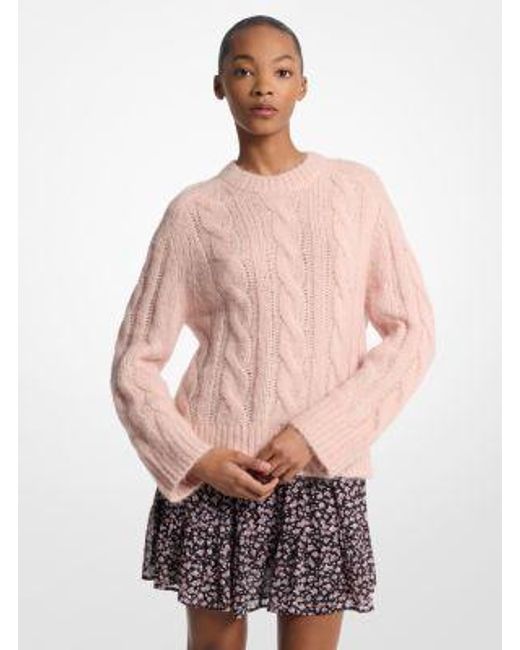 Michael Kors Mk Cable Knit Nylon And Alpaca Blend Jumper in Pink | Lyst