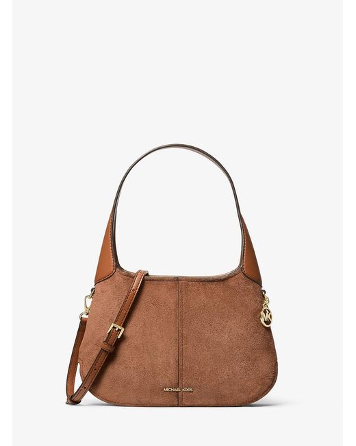 MICHAEL Michael Kors Mk Alice Small Suede Shoulder Bag in Brown | Lyst UK
