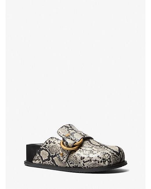 MICHAEL Michael Kors Mk Jaden Snake Embossed Leather Clog in White | Lyst