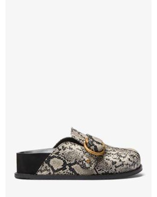 MICHAEL Michael Kors Mk Jaden Snake Embossed Leather Clog in White | Lyst