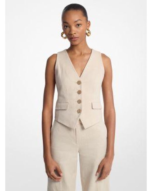MICHAEL Michael Kors Linen And Cotton Twill Vest in Natural | Lyst