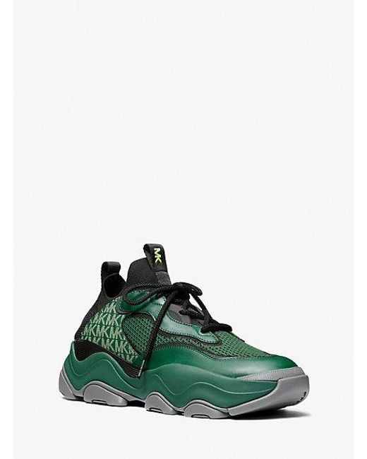 Michael Kors Mixed-Media Athletic Trainers in Green for Men | Lyst