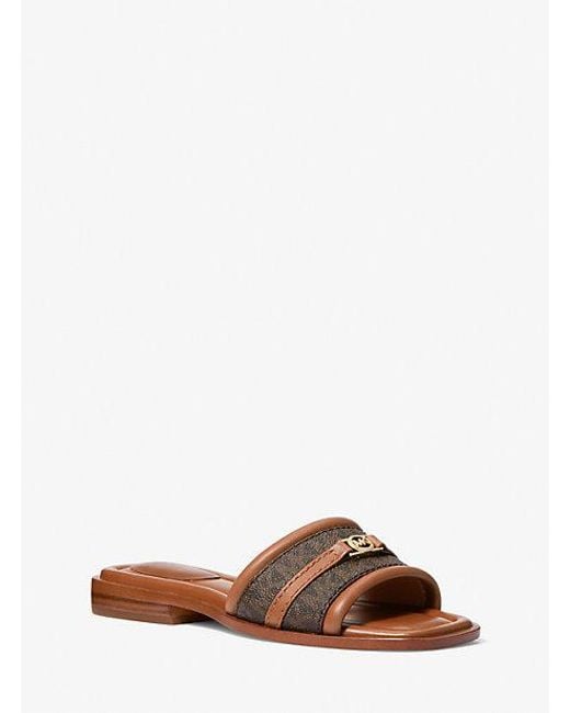 MICHAEL Michael Kors Mandy Signature Logo Slide Sandal in Brown | Lyst