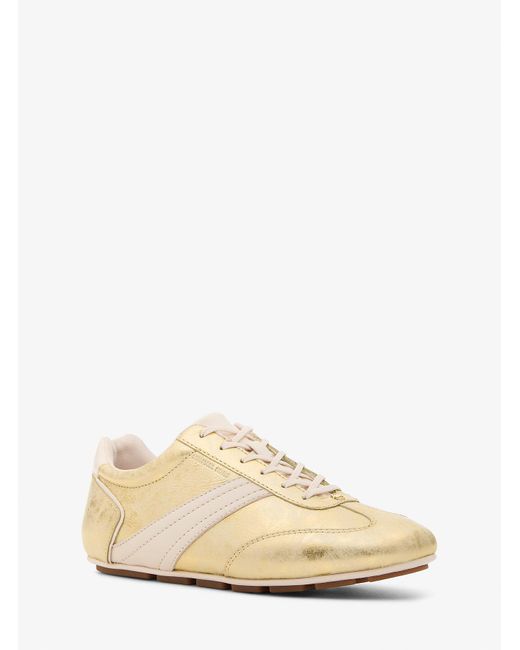 MICHAEL Michael Kors Mk Susie Metallic Leather Trainers in Natural ...
