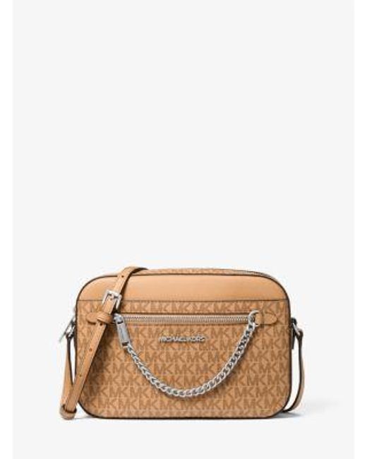 Michael Kors Jet Set Large Signature Logo Crossbody Bag in Brown | Lyst
