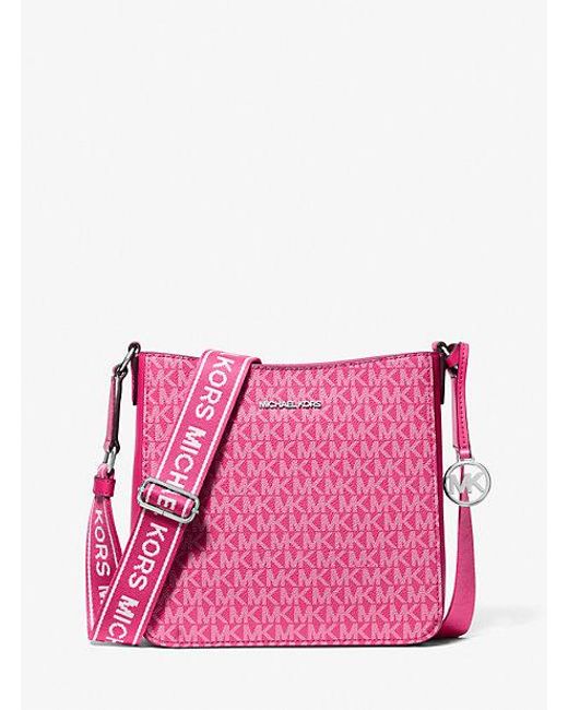 Michael Kors Jet Set Signature Logo Messenger Bag in Pink | Lyst