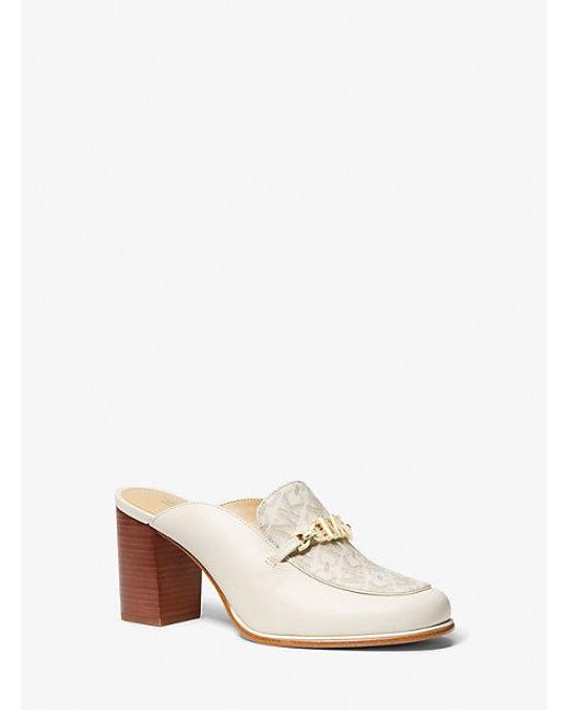 Michael Kors Tiffanie Leather And Empire Monogram Heeled Mule in ...