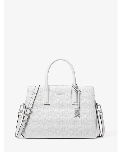 MICHAEL Michael Kors Mk Laila Medium Logo Embossed Satchel in White | Lyst UK