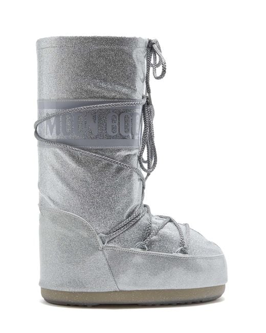 Moon Boot Icon Glitter Boots in Gray | Lyst
