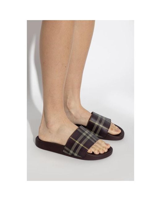 Burberry Sliders in Brown | Lyst