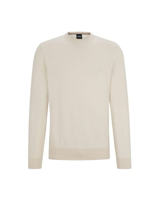 BOSS Round-Neck Knitwear in White for Men | Lyst UK
