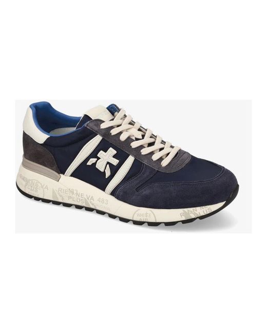 Premiata Suede And Technical Fabric Lander Sneakers in Blue for Men | Lyst