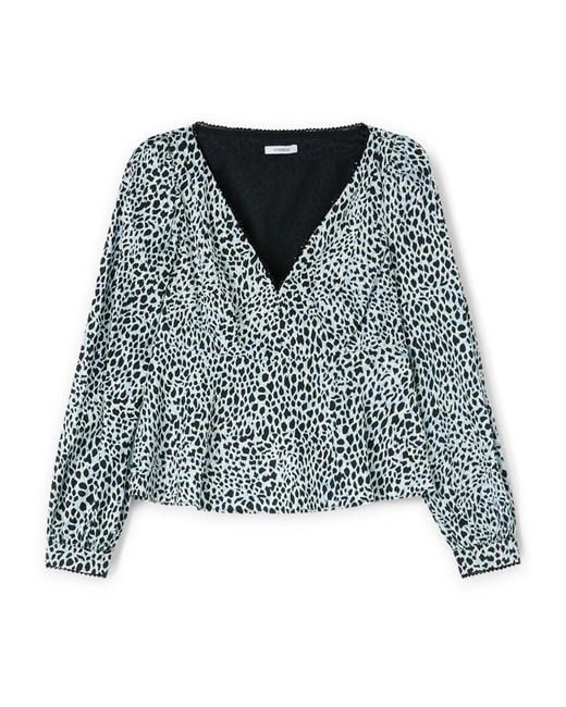 mötivi Damen Langärmliges Peplum-Top Mit Animal-Print in blau