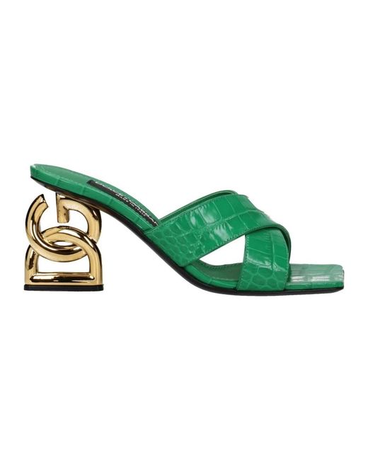 Dolce & Gabbana Heeled Mules in Green | Lyst UK