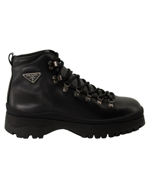 Prada Lace-Up Boots in Black for Men | Lyst