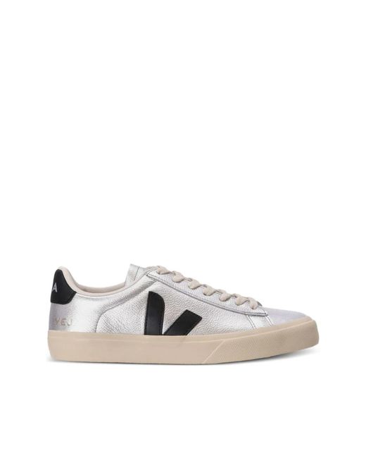 Veja Metallic Leather Sneakers With Accents in White | Lyst