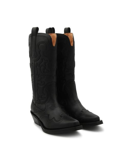 Ganni Cowboy Boots in Black | Lyst