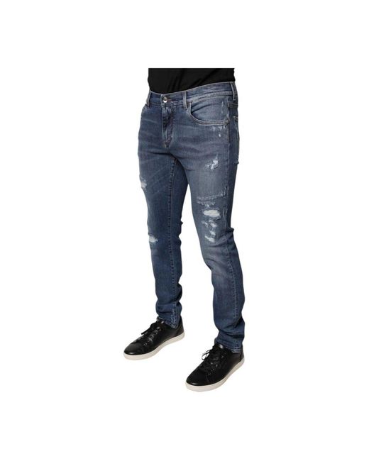 Dolce & Gabbana Blue Tattered Cotton Stretch Skinny Denim Jeans for Men ...