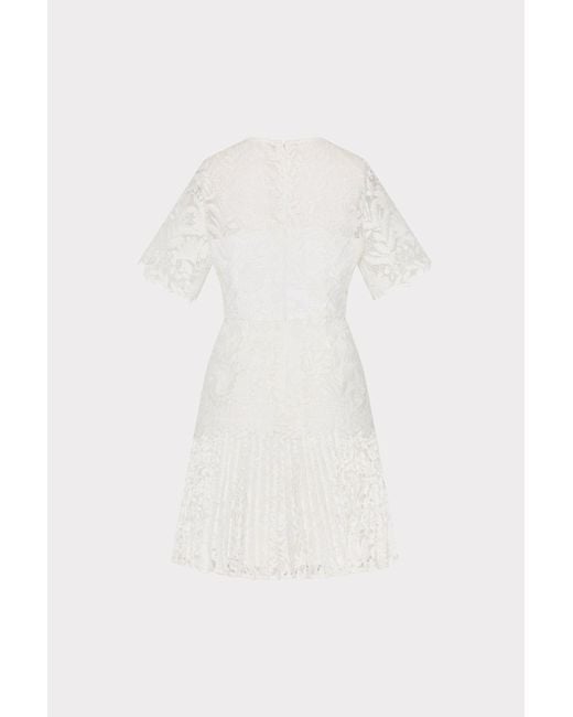 MILLY Nikoletta Mixed Laces Pleated Mini Dress in White | Lyst