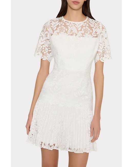 MILLY Nikoletta Mixed Laces Pleated Mini Dress in White | Lyst