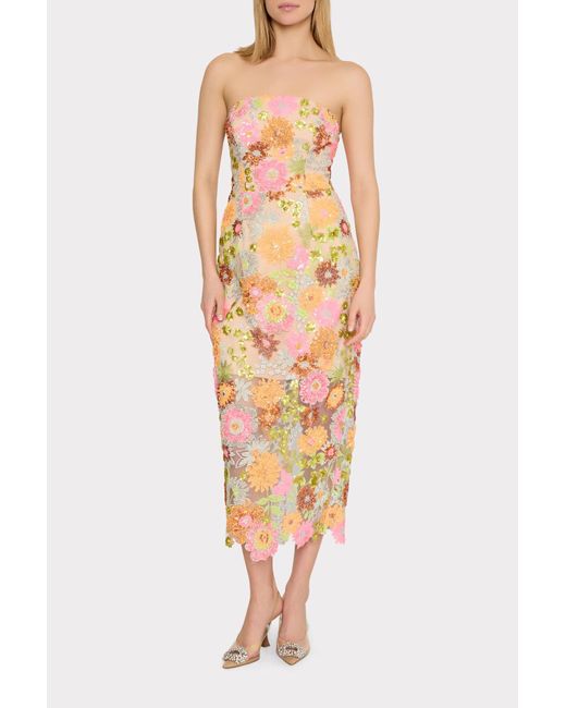 MILLY Kait Floral Blossom Sequins Dress in Metallic | Lyst