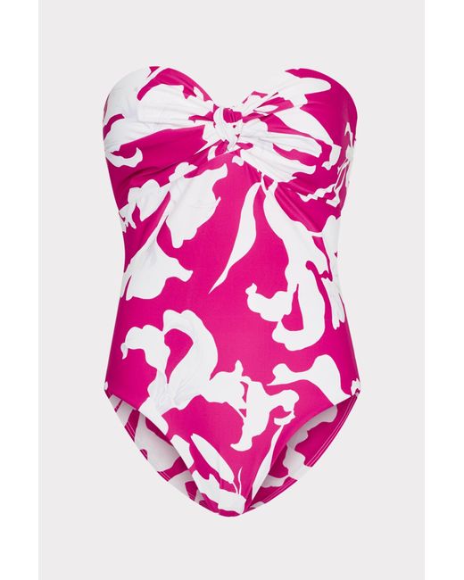 MILLY Lily Silhouette Knot Bandeau One Piece in Pink | Lyst