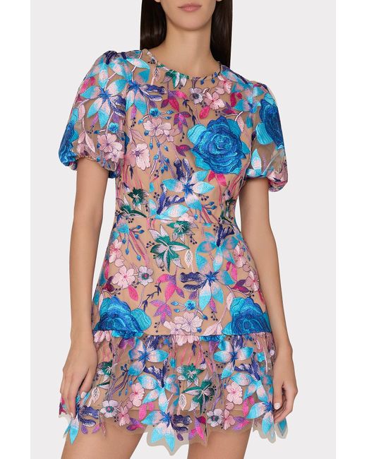 MILLY Yasmin Fall Floral Embroidered Dress in Blue | Lyst