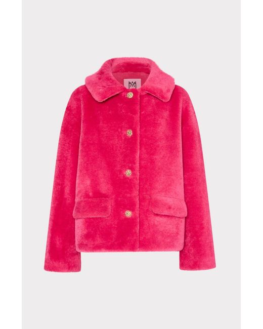 MILLY Short Faux Shearling Jacket in Pink | Lyst