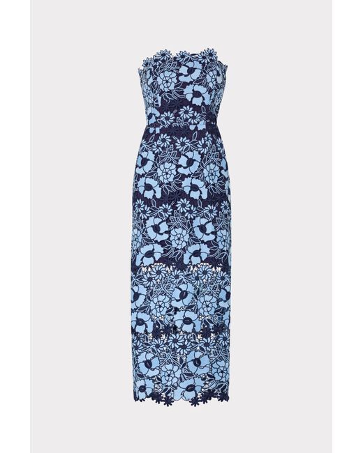 MILLY Kait Two Tone Floral Lace Midi Dress in Blue | Lyst