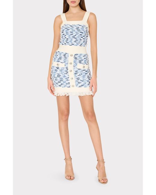 MILLY Fringed Textured Knit Mini Dress in Blue | Lyst