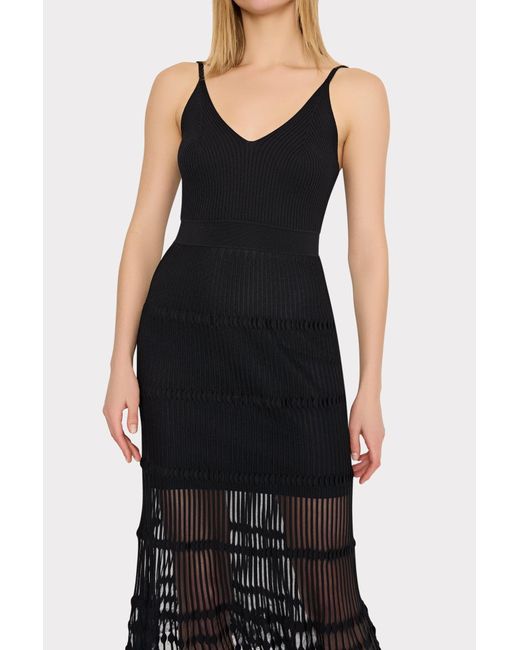 MILLY Sheer Knit Cami Dress in Black | Lyst