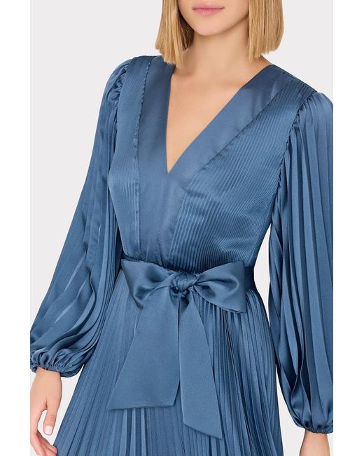 MILLY Nadie Pleated Satin Maxi Dress in Blue | Lyst