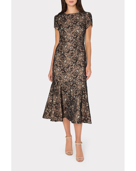 MILLY Tahlia Rose Mesh Embroidered Dress in Black | Lyst