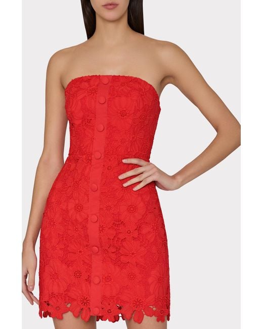 MILLY Roja Lace Mini Dress in Red | Lyst