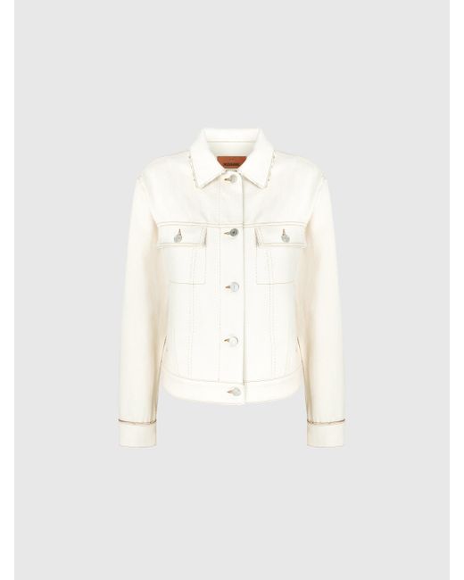 Missoni Denim Jacket With Zigzag Greek Inserts in White | Lyst