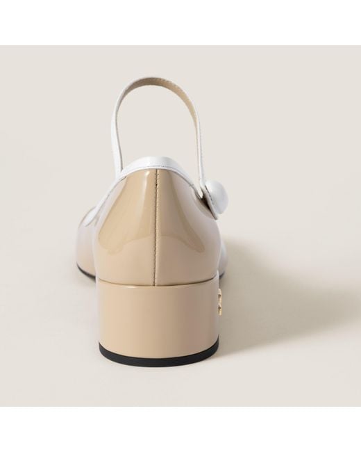 Miu Miu Two-Tone Patent Leather Mary Jane Pumps in Natural | Lyst