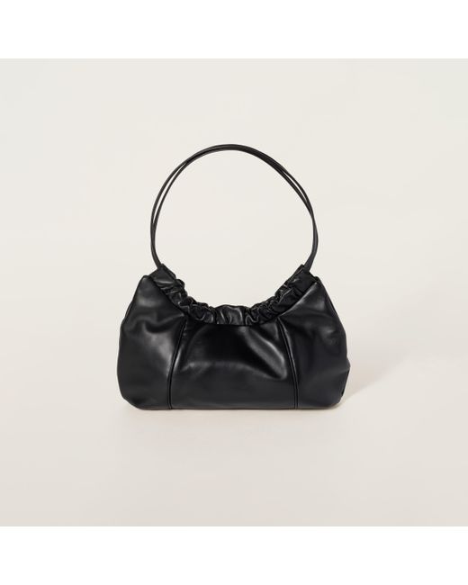 Miu Miu Nappa Leather Hobo Bag With Logo in Black | Lyst
