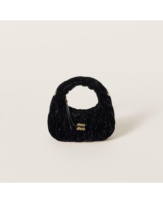 Miu Miu Wander Velvet Hobo Mini Bag in Black | Lyst