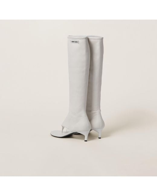 Miu Miu Stretch-nappa-leather Thong Boots in White | Lyst