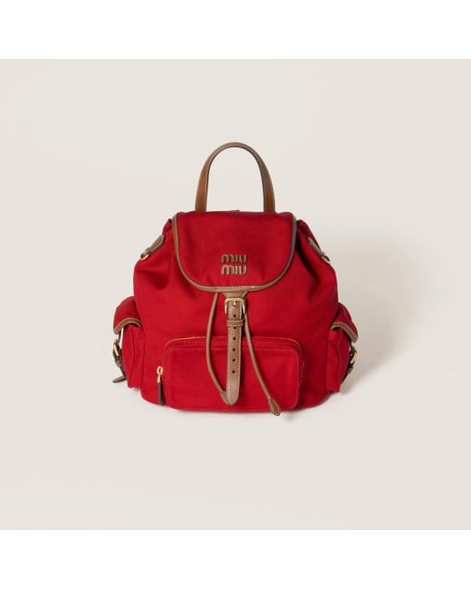 Miu Miu Canvas And Leather Backpack in Red | Lyst