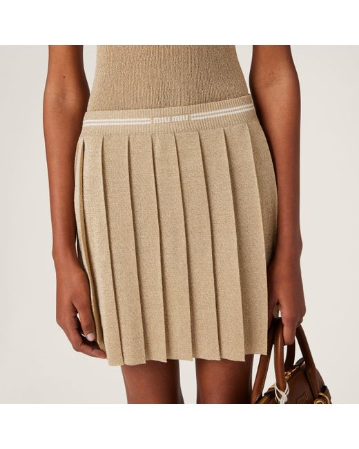 Miu Miu Lamé Mini-Skirt in Natural | Lyst