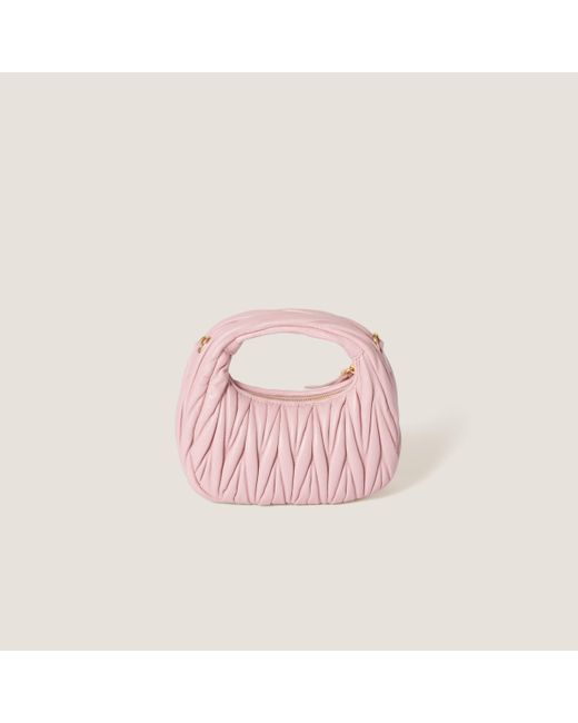 Miu Miu Wander Matelassé Nappa Leather Hobo Mini-Bag in Pink | Lyst